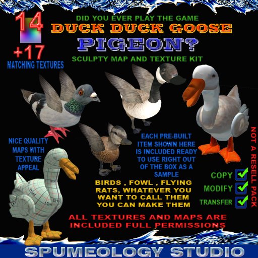 Second Life Marketplace - Duck Duck Goose PIGEON ? Sculpted Bird UV ...